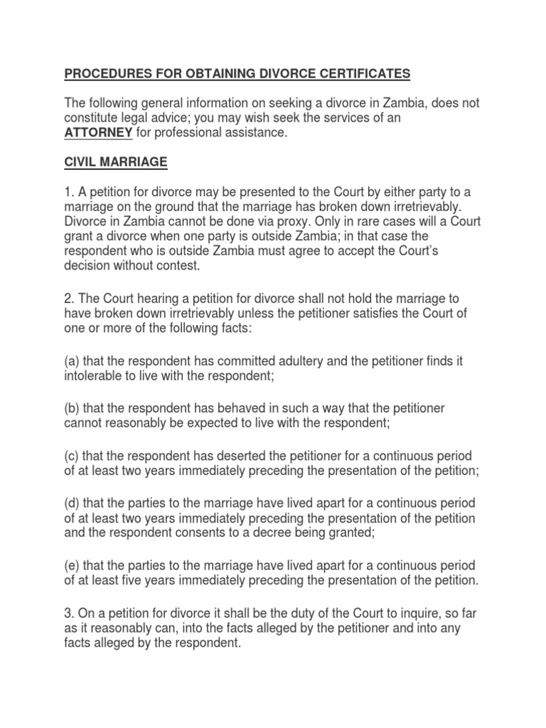 Procedures For Divorce Certificate PDF | PDF | Divorce | Marriage