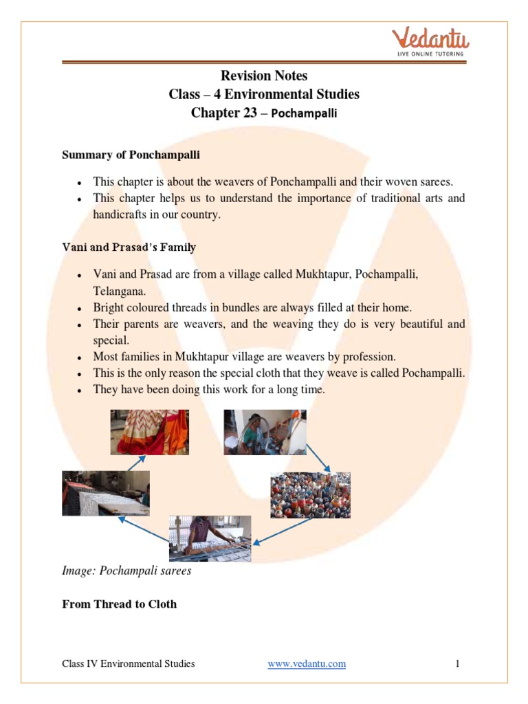 Pochampalli Class 4 Notes CBSE EVS Chapter 23 (PDF) | PDF | Weaving | Loom