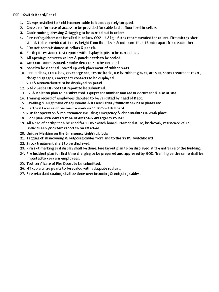 ECR Switch Board Panel Safety Checklist | PDF | Computers | Technology ...