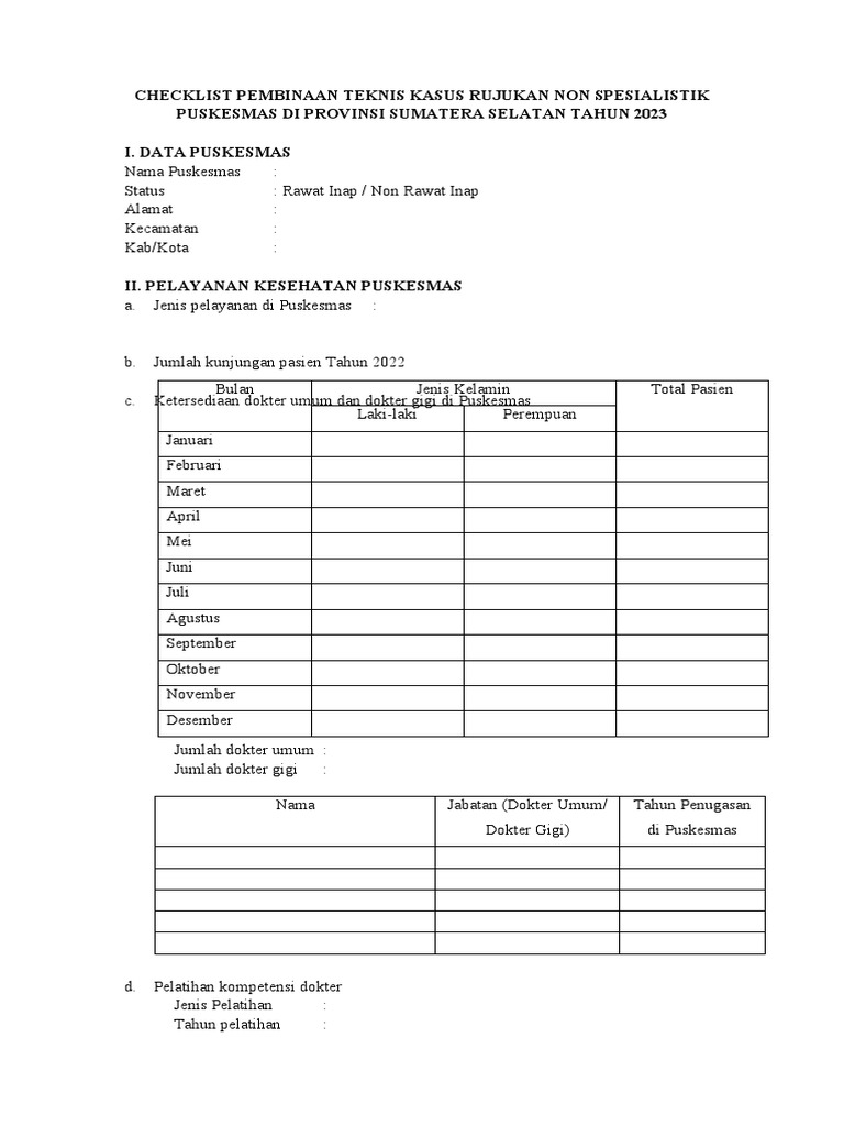 Lampiran 2 Checklist Data RNS Untuk Puskesmas | PDF | Sains & Matematika