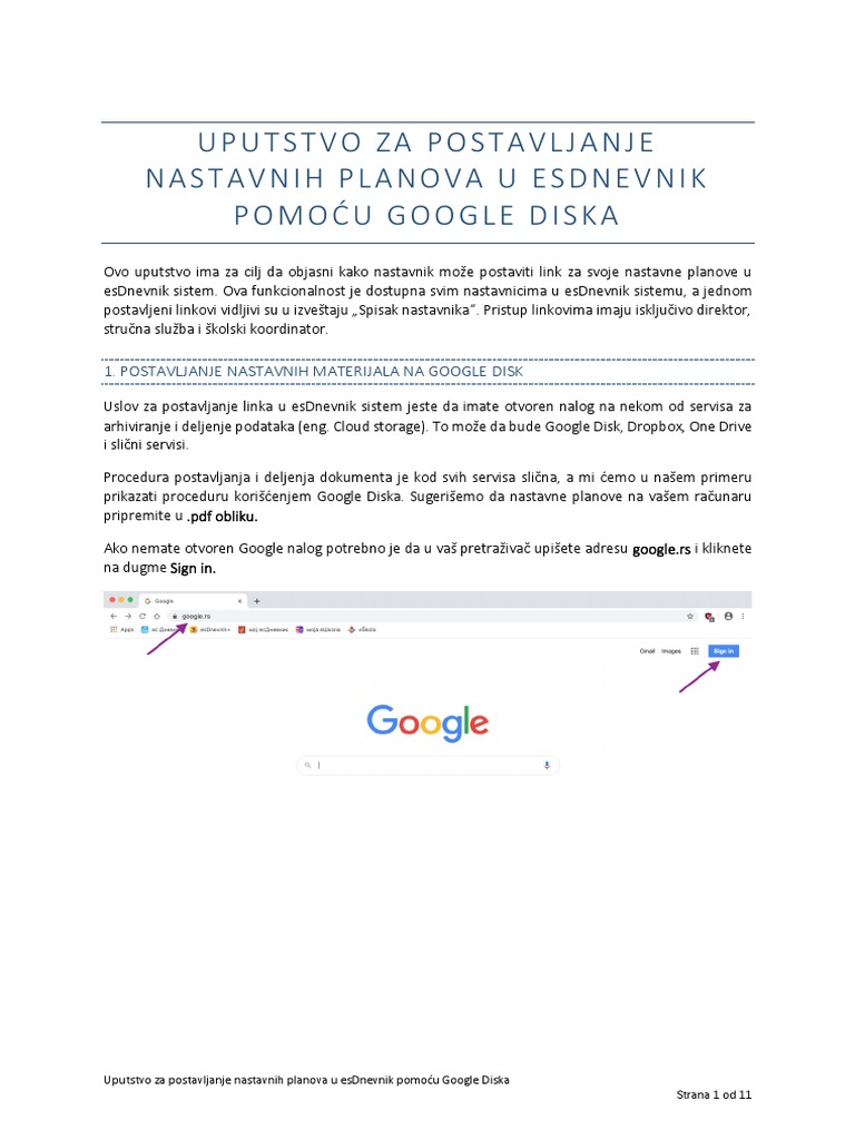 Uputstvo Za Postavljanje Nastavnih Planova U Esdnevnik Pomoću Google ...