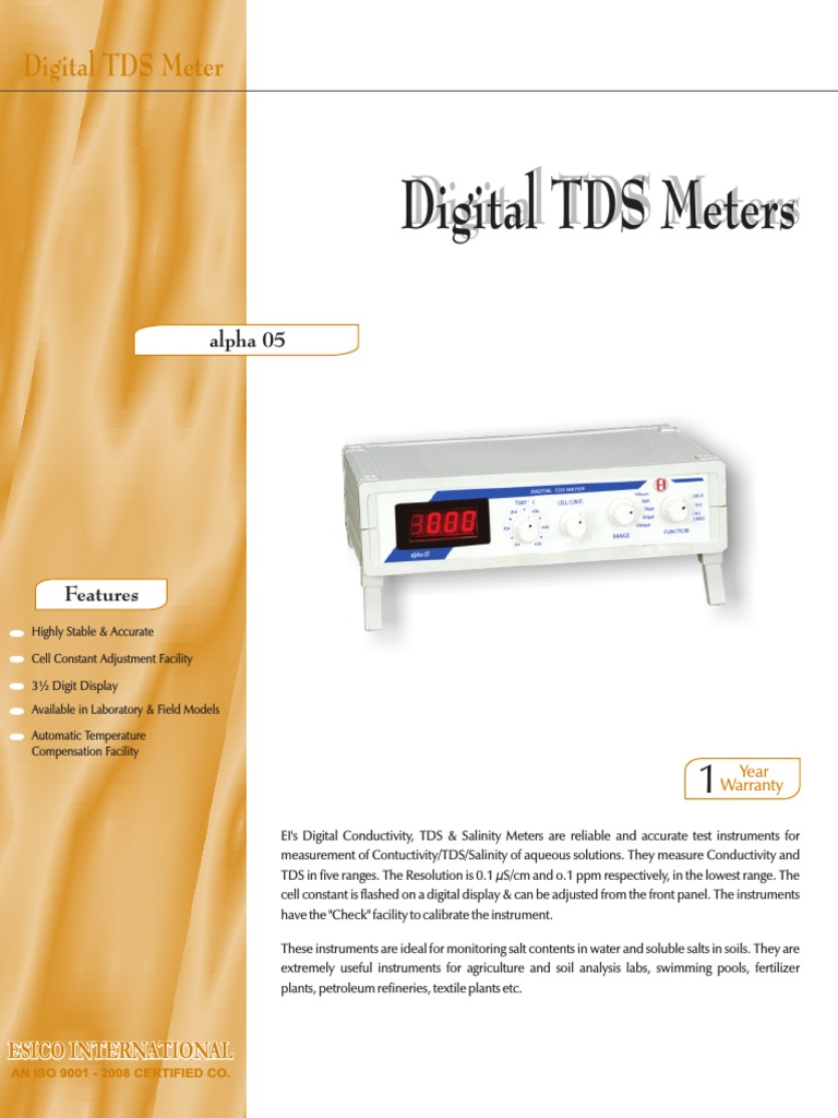 Digital TDS Meter - Accurate TDS Readings | PDF | Salinity | Parts Per ...