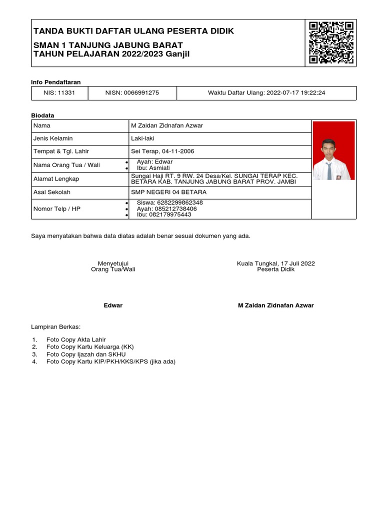 Bukti Daftar Ulang | PDF