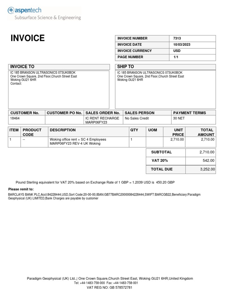 Invoice: Invoice To Ship To | PDF | Pound Sterling | Invoice