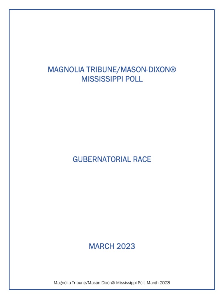 Magnolia Tribune-Mason Dixon Gubernatorial Poll March 2023 | PDF | Mississippi | Opinion Poll
