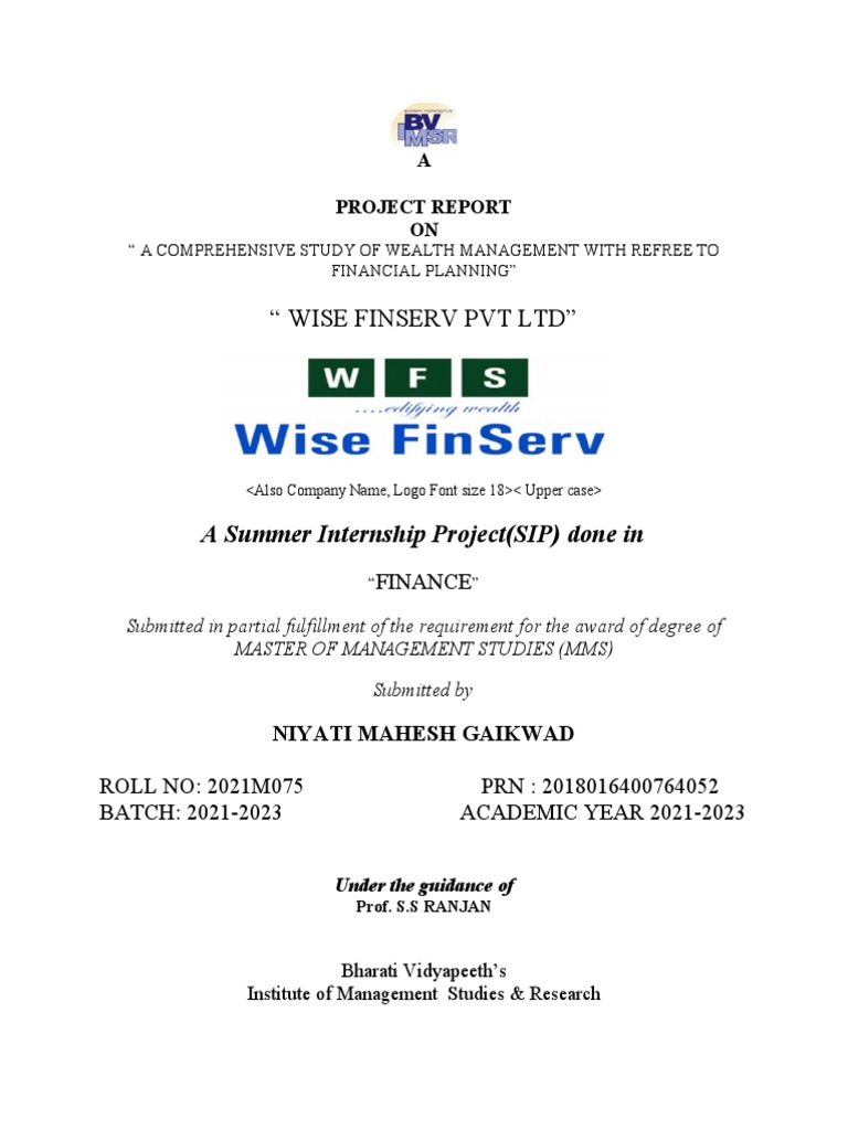 " Wise Finserv PVT LTD": A Summer Internship Project (SIP) Done in | PDF | Loans | Mortgage Loan