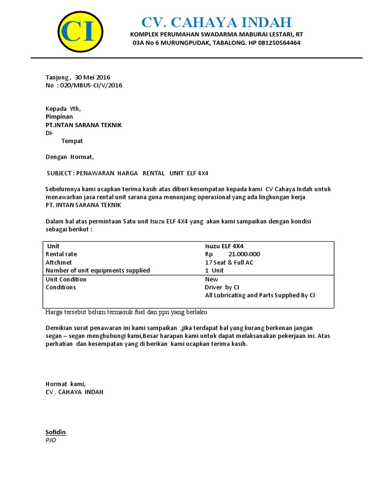 Penawaran Rental Mobil | PDF