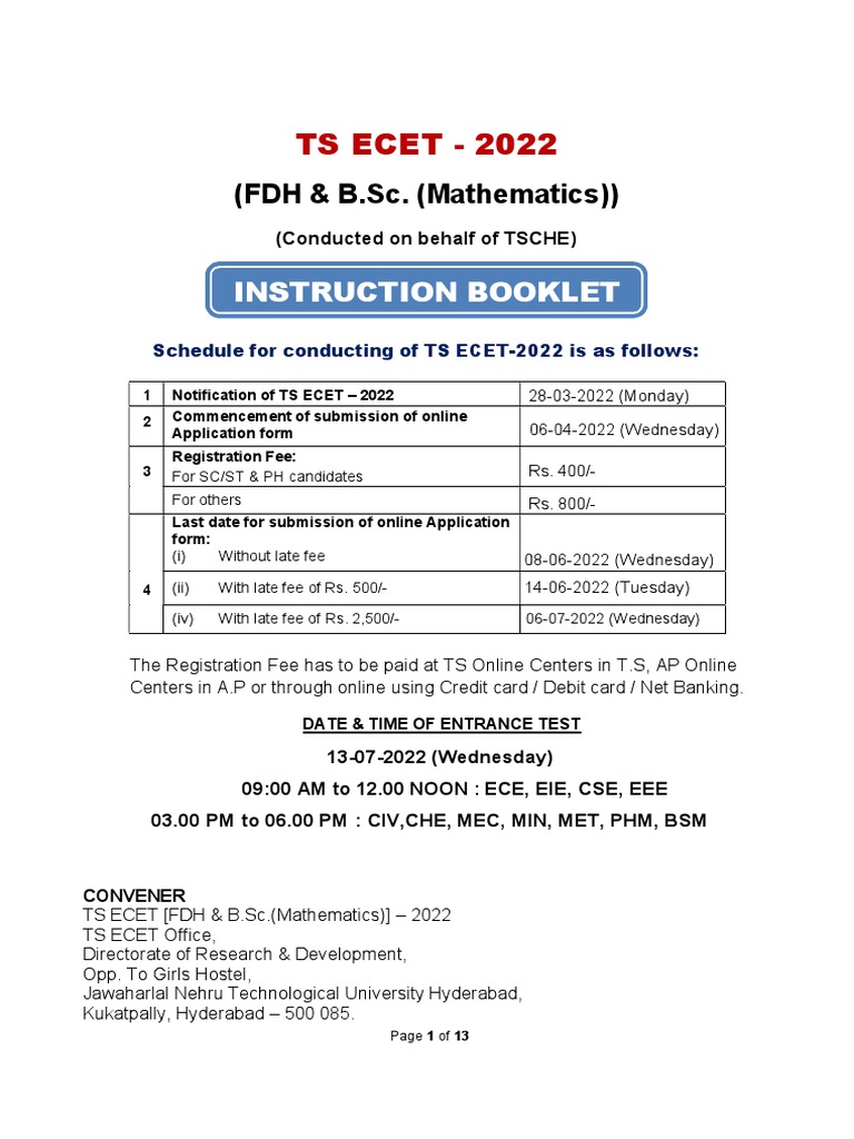 Instruction Booklet | PDF | University And College Admission | Engineering