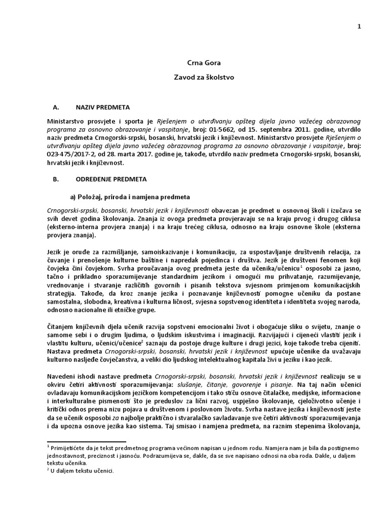 Crnogorski Srpski Bosanski Hrvatski 23. Maj 2017 | PDF