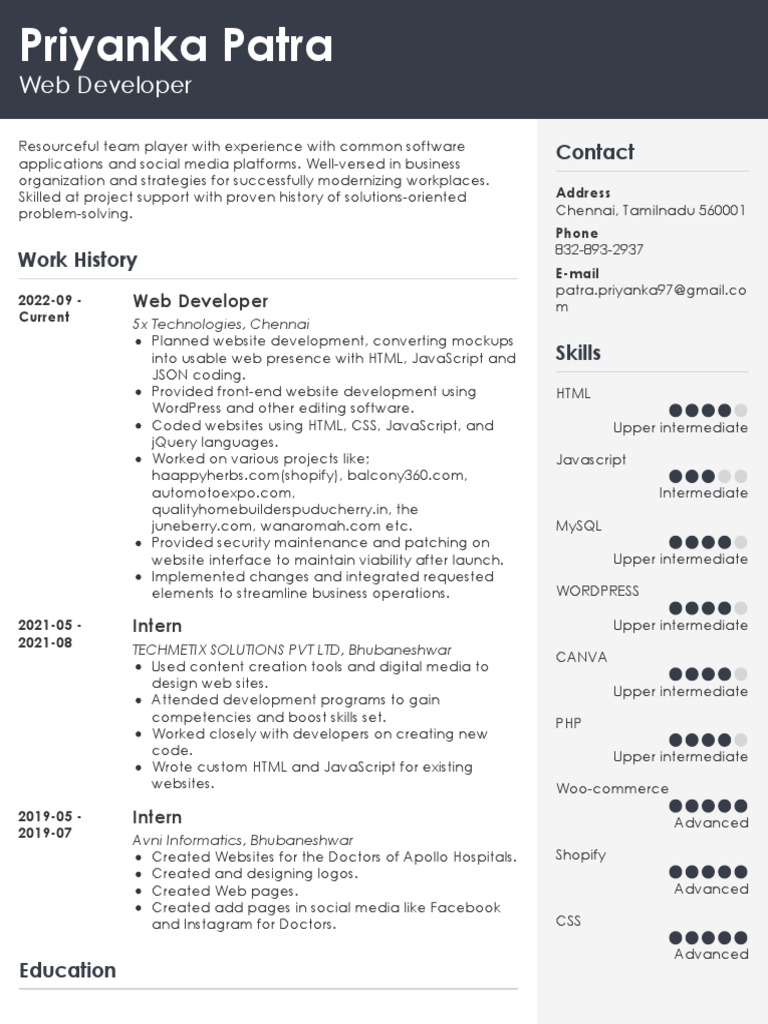 Priyanka Patra Resume 8 | PDF | World Wide Web | Internet & Web