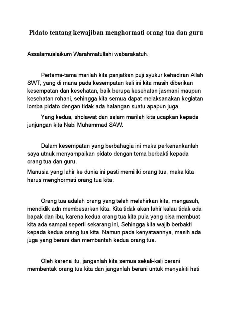 Pidato Menghormati Orang Tua | PDF | Pengembangan Diri | Kesehatan Holistik