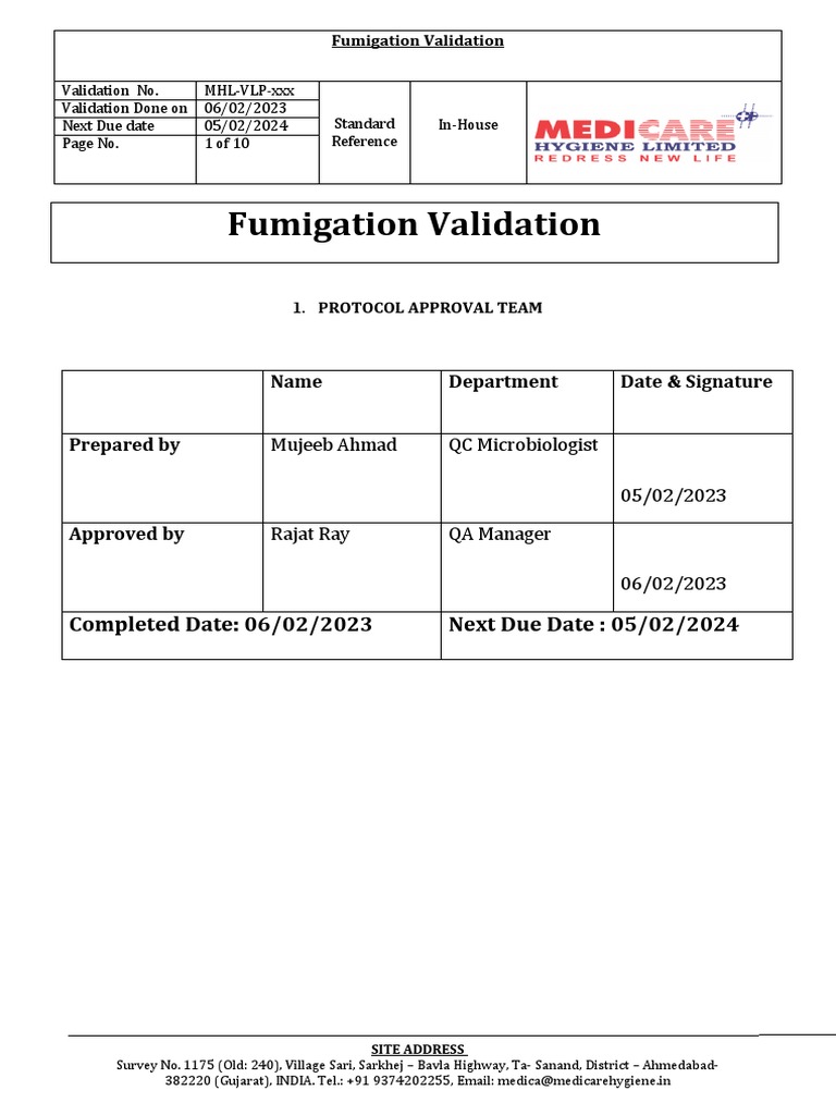 Fumigation Validation Protocol Overview | PDF | Disinfectant | Chemistry