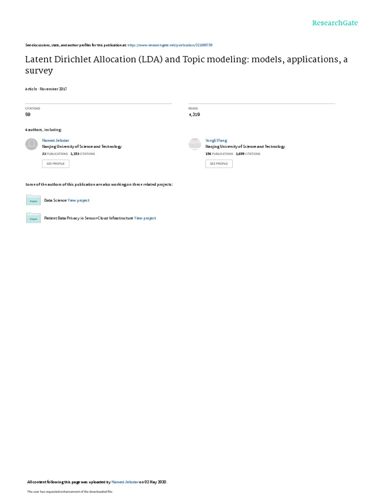Latent Dirichlet Allocation LDA and Topic Modeling PDF | PDF ...