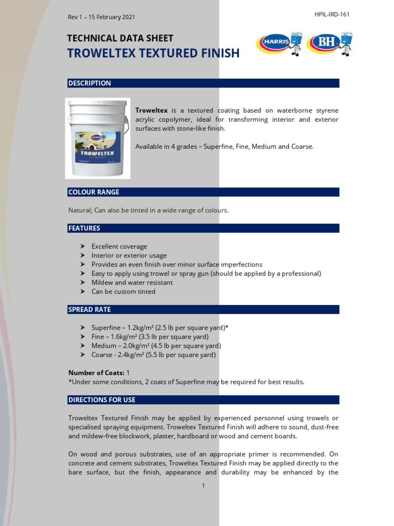 Harris Paints Interior Exterior Troweltex - Textured - Finish - TDS ...