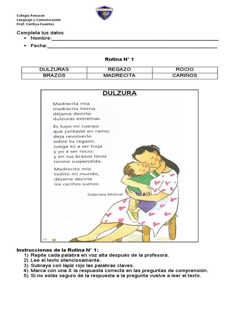 Rutina N° 1 POEMA DULZURA Segundos Básicos 2015 | PDF