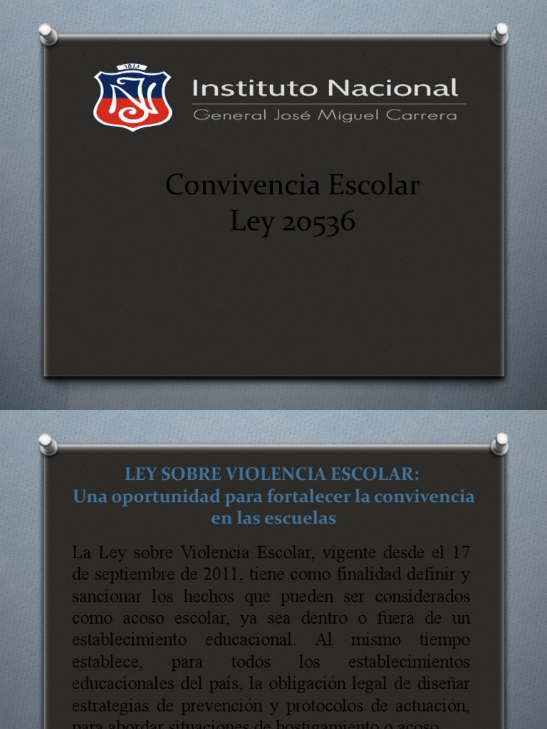 Ley-20356-de-Convivencia-Escolar.pptx | PDF | Acoso | Violencia