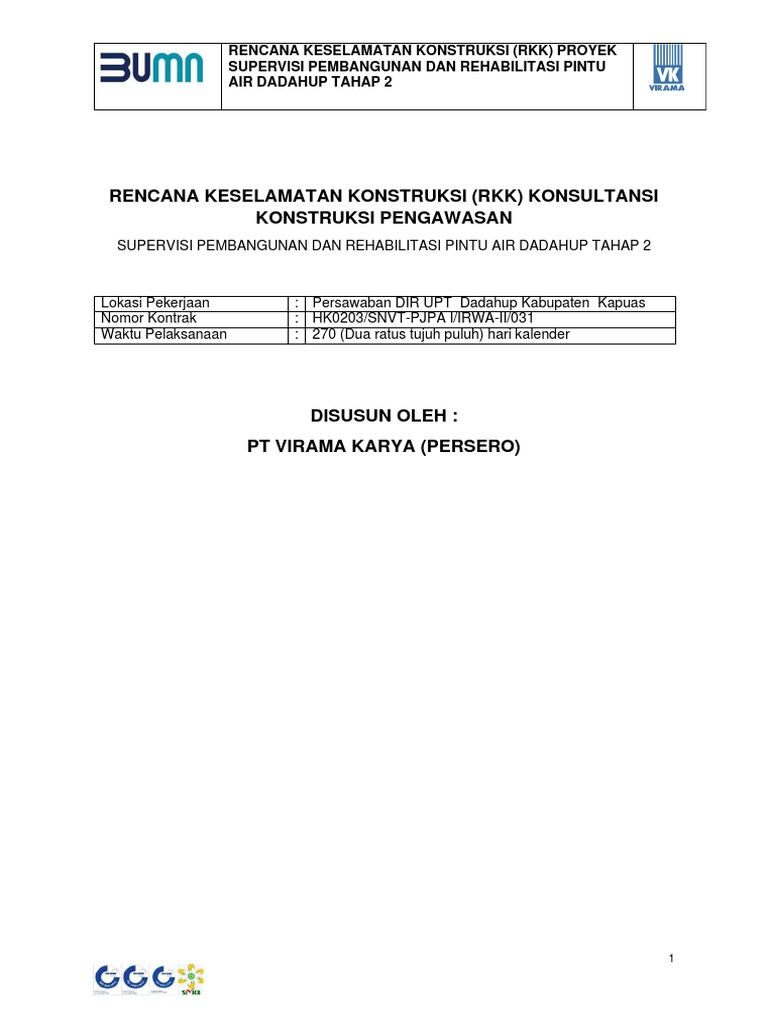 RKK Supervisi Pembangunan Dan Rehabilitasi Pintu Air DIR Dadahup Tahap 2 Rev1 Fix PDF | PDF