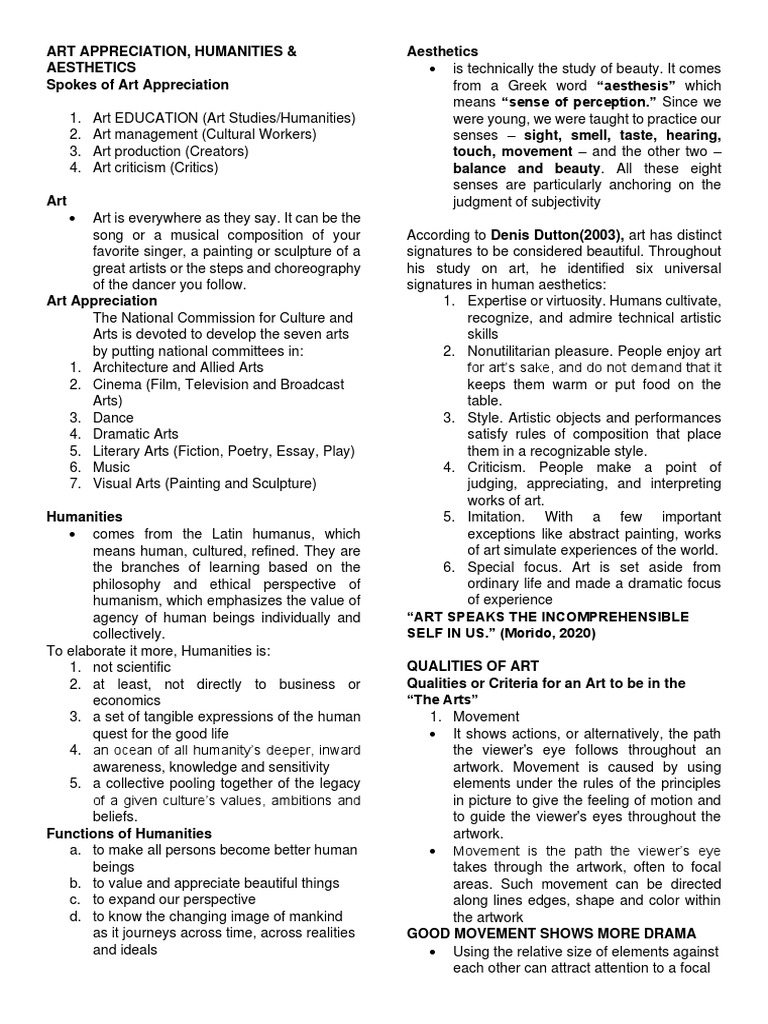 Art Appreciation Pdf Aesthetics Critical Theory