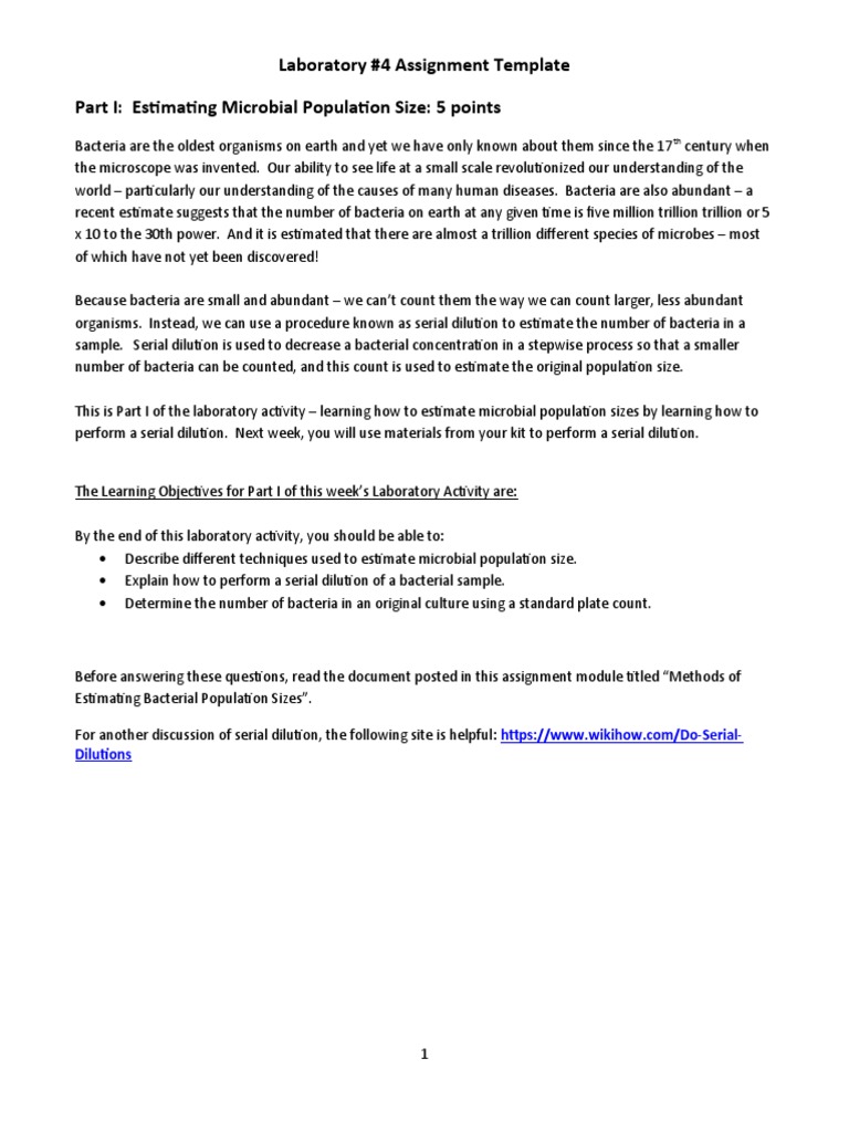 Estimating Microbial Populations Through Serial Dilution Laboratory