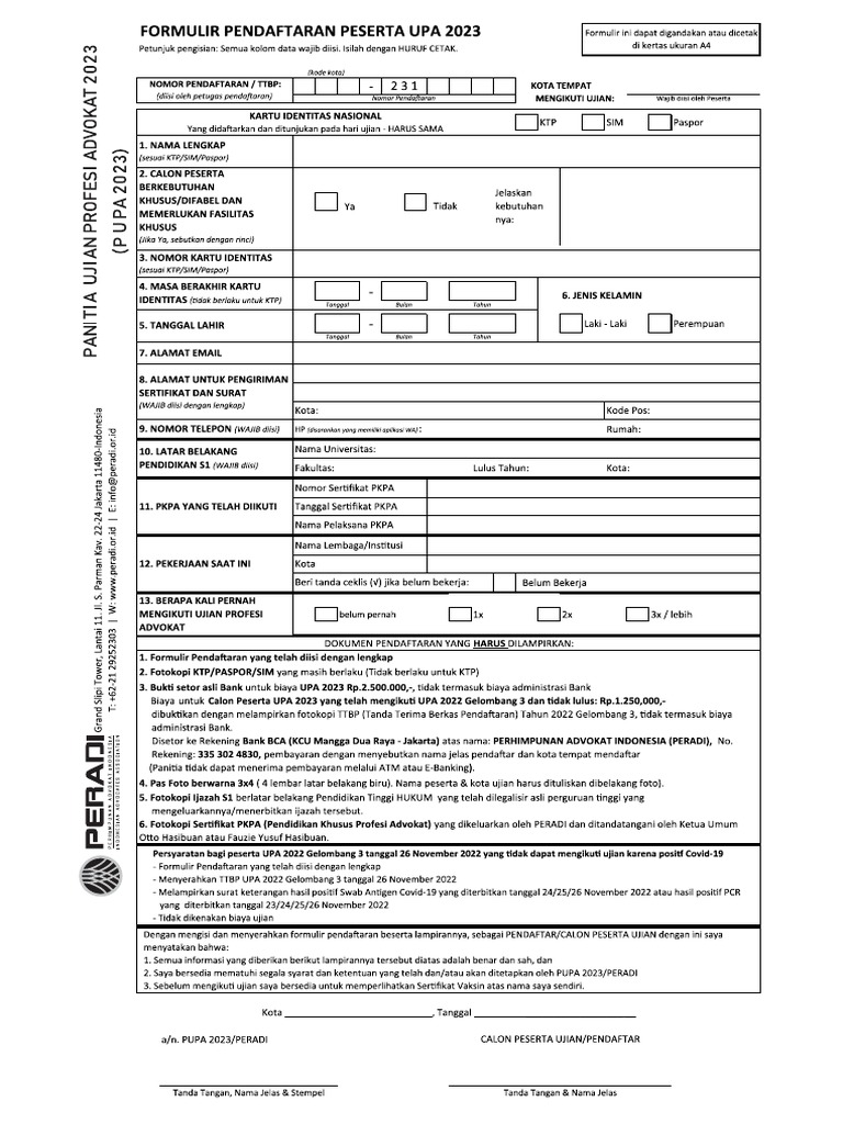 Form Pendaftaran UPA 2023 PDF | PDF
