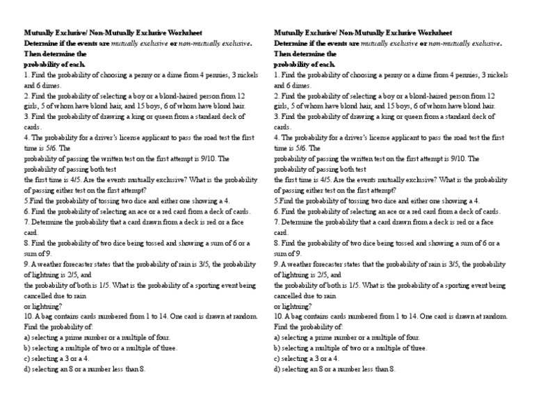 Mutually Exclusive and Not Mutually | PDF | Probability | Mathematics