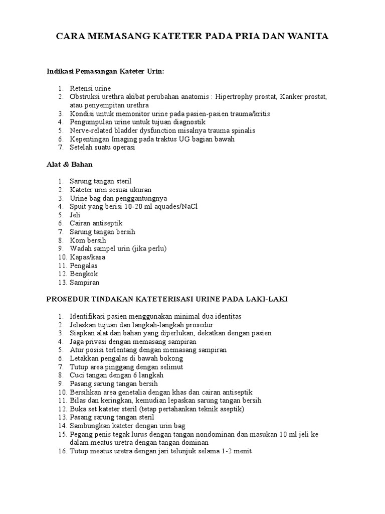 Cara Memasang Kateter Pada Pria Dan Wanit1 | PDF