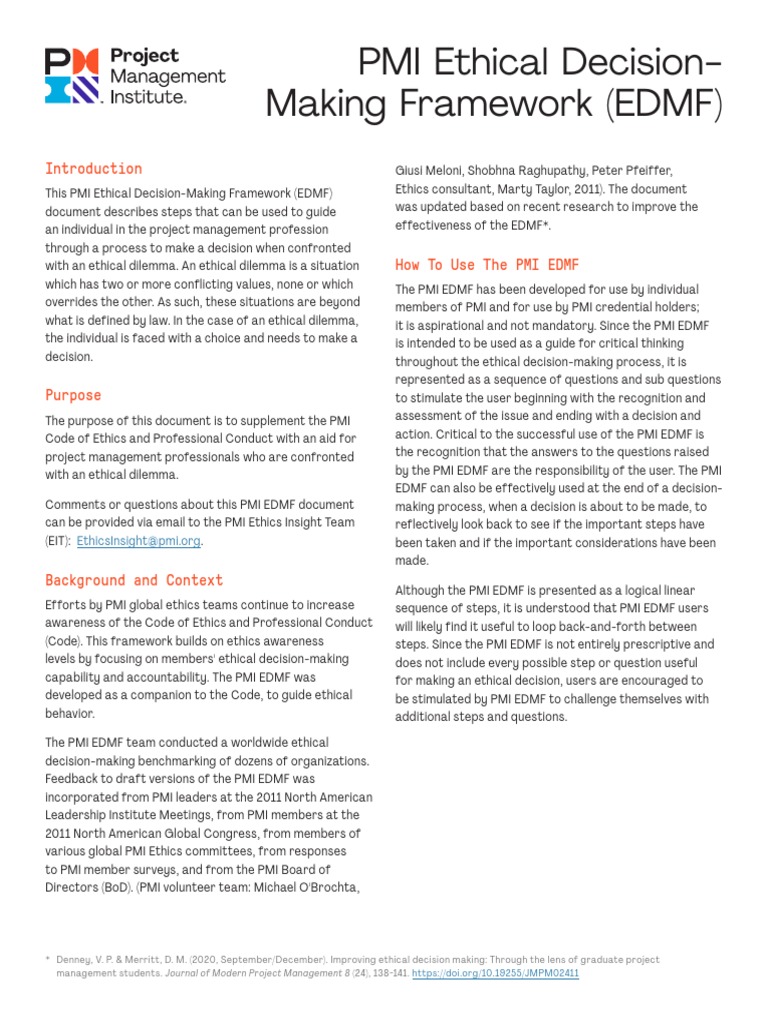 Ethical Decision Making Framework Pdf Project Management