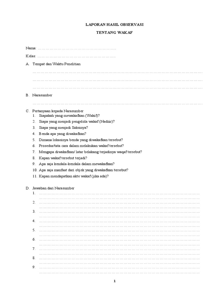 Format Minimal Laporan Observasi Wakaf | PDF