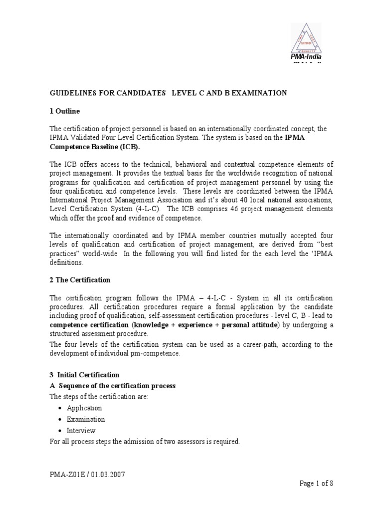 Guidelines PMA Level B&C | PDF | Certification | Multiple Choice