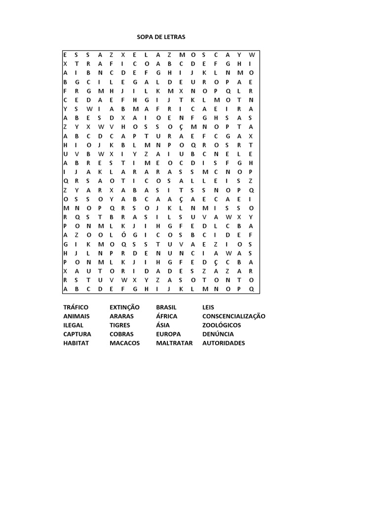 Passatempos-Sopa de Letras | PDF | Biodiversidad | Conservación del ...