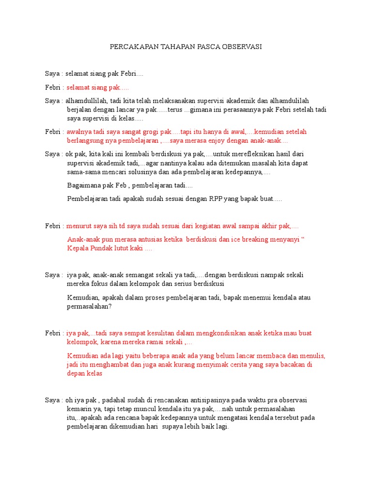 Percakapan Tahapan Pasca Observasi | PDF