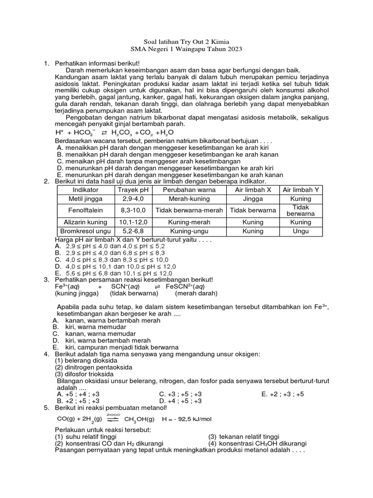 Soal latihan Try Out 2 Kimia | PDF