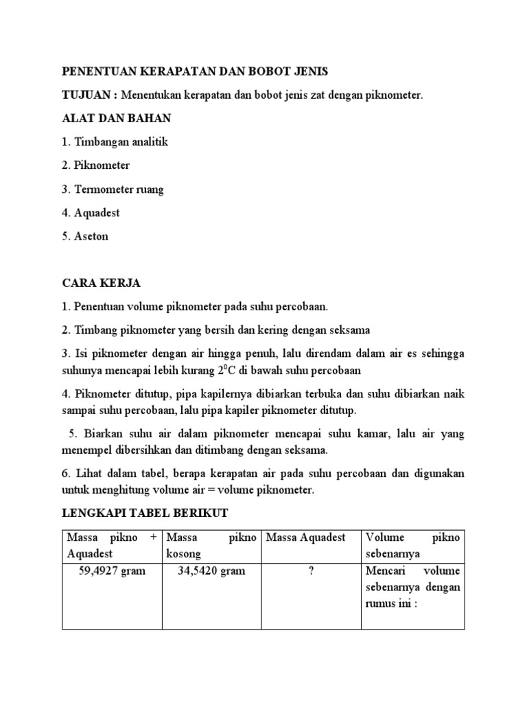 Latihan Soal PENENTUAN KERAPATAN DAN BOBOT JENIS | PDF