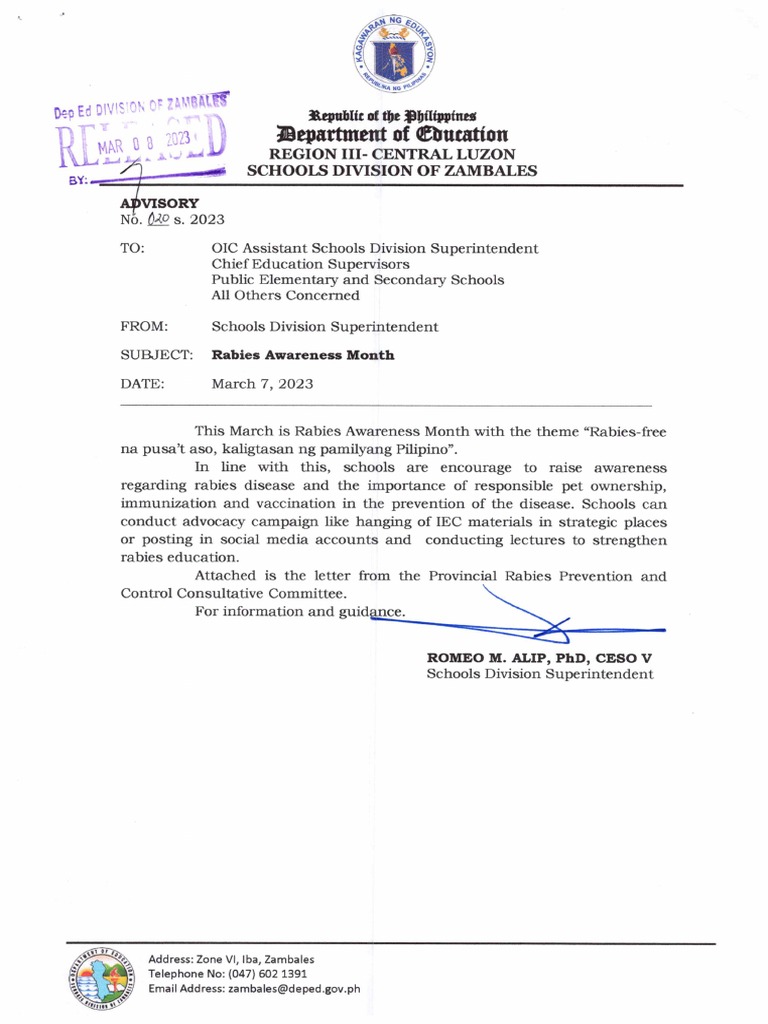 Advisory No. 020, S. 2023 - Rabies Awareness Month | PDF