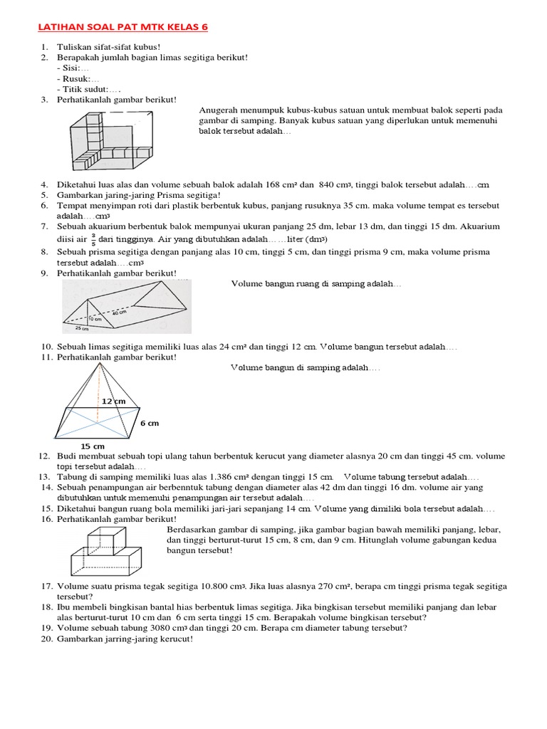 LATIHAN SOAL MATEMATIKA KELAS 6.pdf | PDF