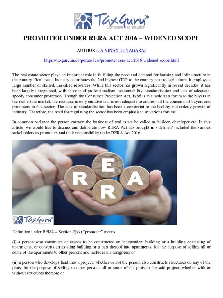 Promoter Roles Under RERA Act 2016 | PDF | Lease | Private Law