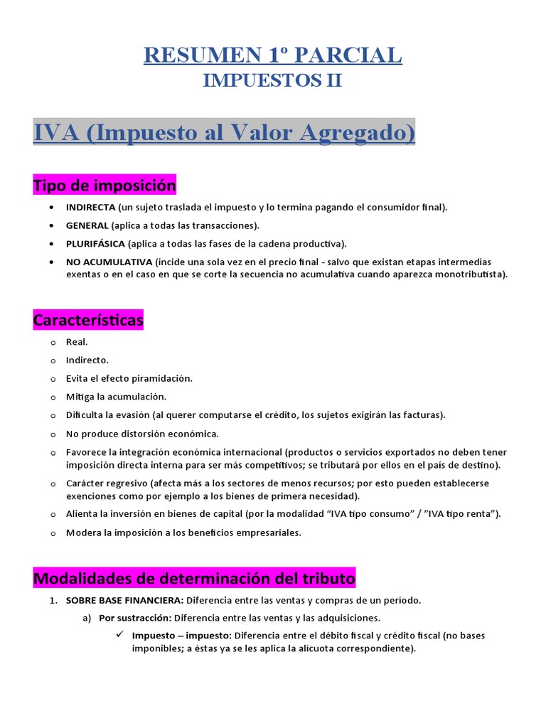 Resumen 1º Parcial - Impuestos II | PDF | Impuestos | Impuesto al valor agregado