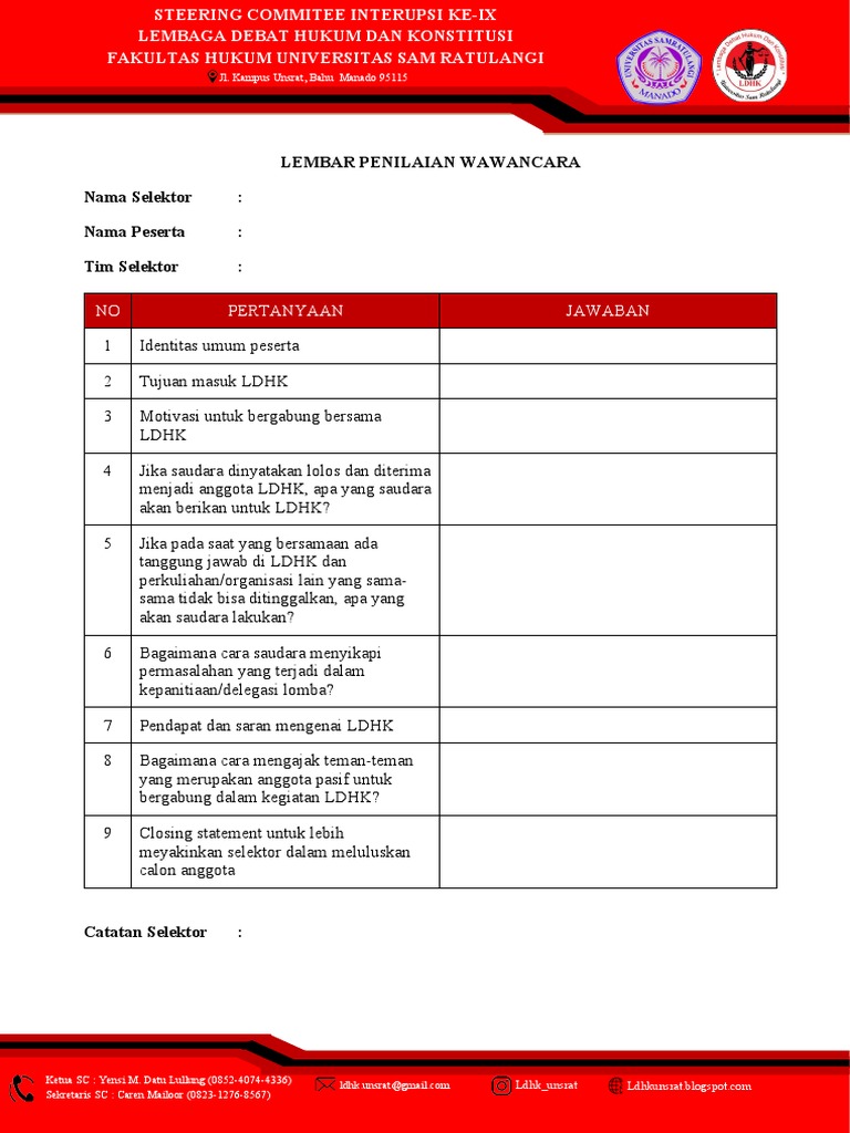 Lembar Penilaian Wawancara Interupsi Ke IX | PDF