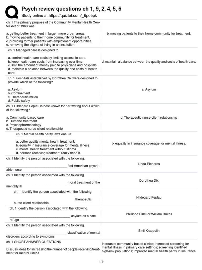NCM 117 - Reviewer | PDF | Psychiatry | Physical Therapy