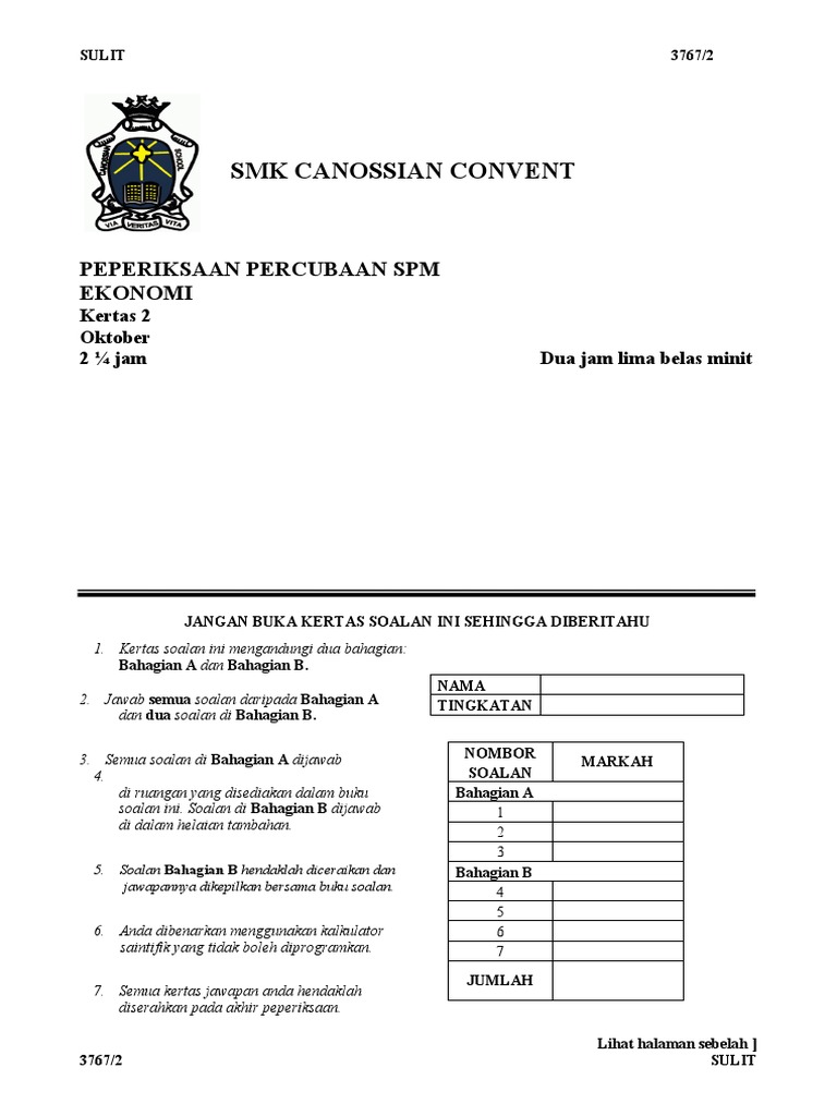 Percubaan Ekonomi K2 SPM 2020 | PDF