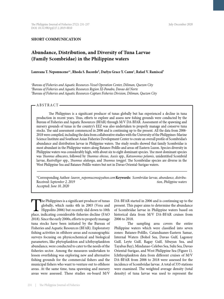 Abundance, Distribution, and Diversity of Tuna Larvae (Family ...