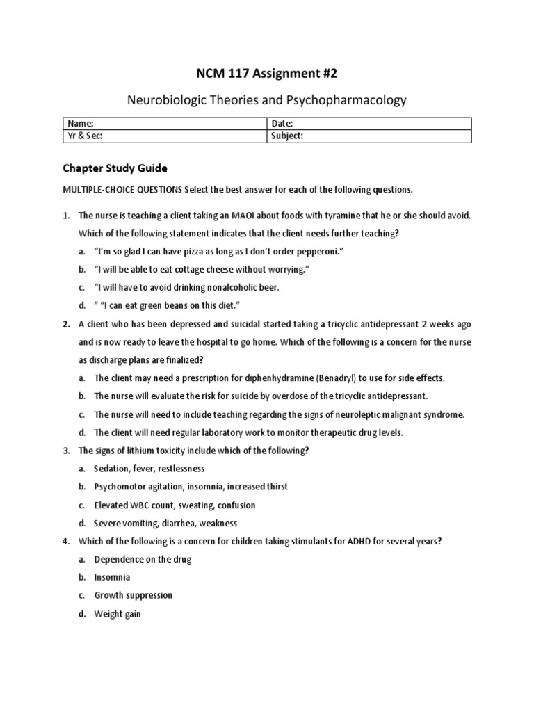 NCM 117 Assignment 2 PDF | PDF | Antidepressant | Antipsychotic