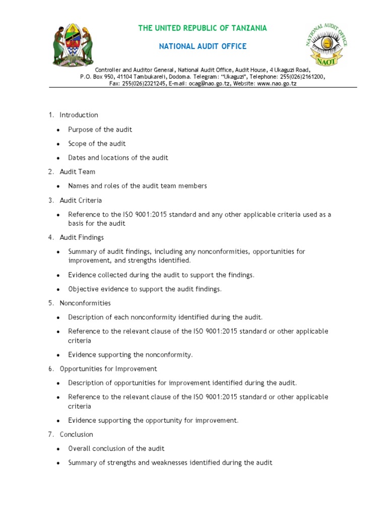 Internal Audit Report Template To Be Submitted To Management | PDF