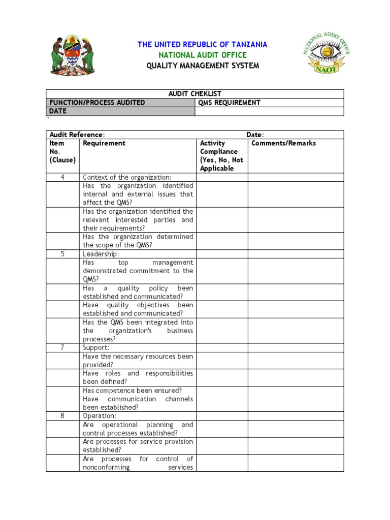 QMS Internal Audit Checklist-Qms Requirement | PDF | Quality Management System | Audit