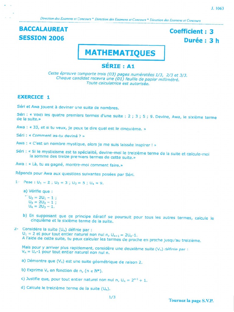 Bac A1 Math 2006 PDF | PDF