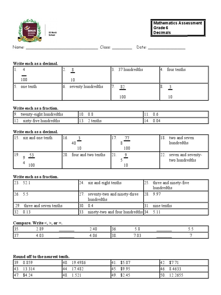 Decimal Quiz | PDF | Arithmetic | Mathematics