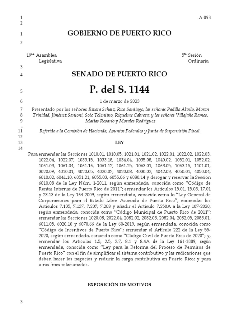 P. Del S. 1144: Gobierno de Puerto Rico | Descargar gratis PDF | Costo ...