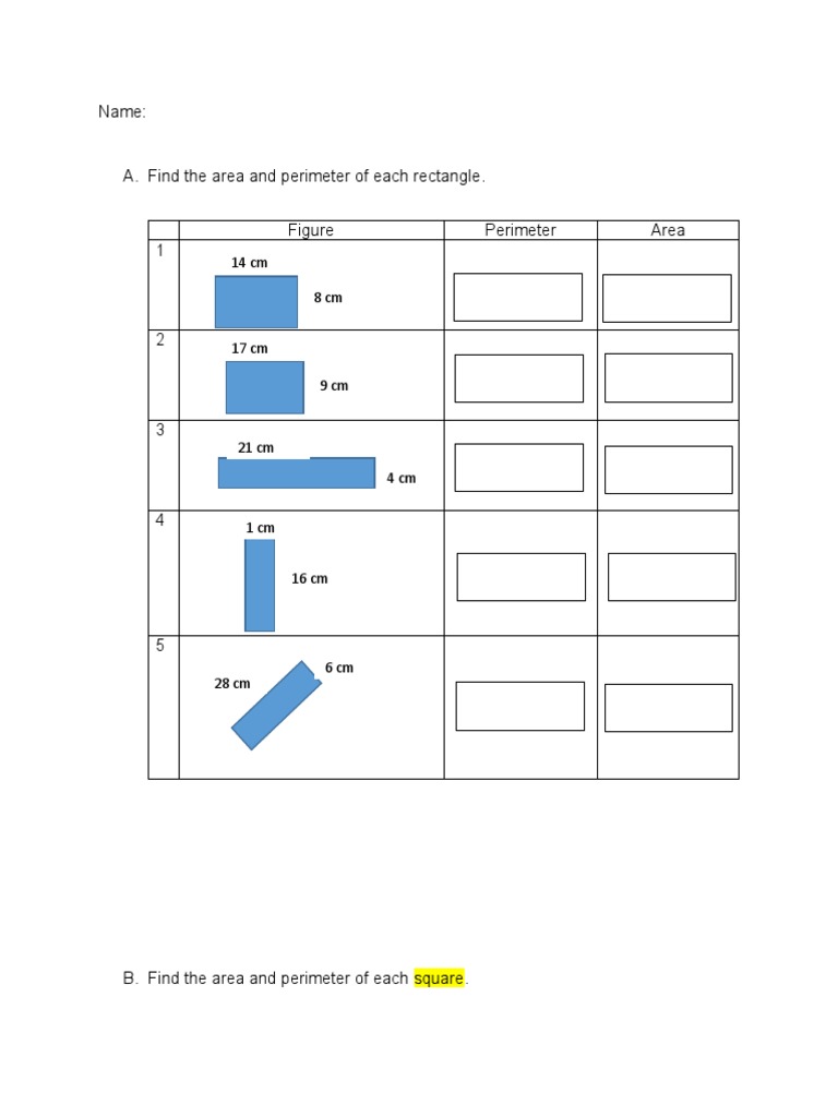 Geometry Problems: Finding the Perimeters and Areas of Rectangles ...