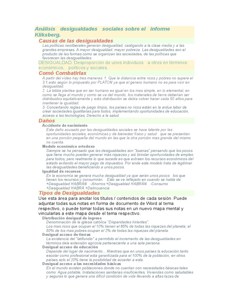 Análisis Desigualdades Sociales Sobre El Informe Kliksberg. | PDF | Desigualdad social ...