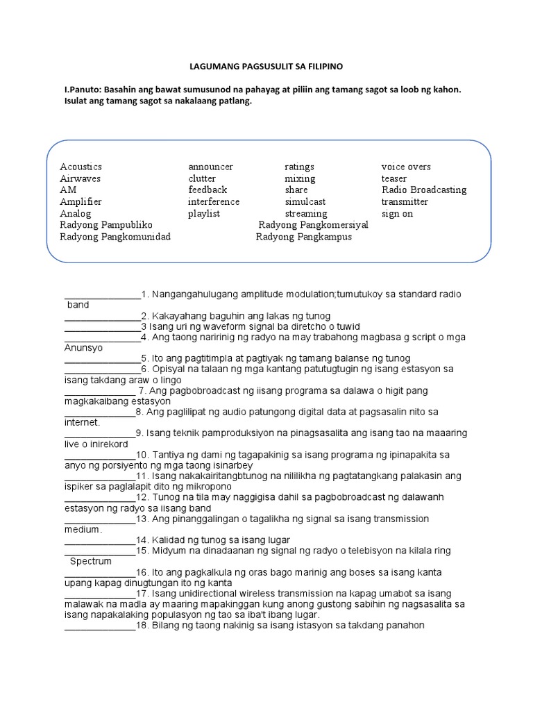 Lagumang Pagsusulit Sa Filipino 8 | PDF Lagumang Pagsusulit Sa Filipino 8 | PDF